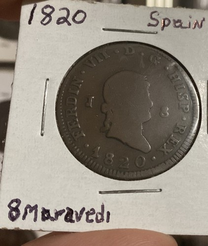 Spain 1820 8 Maravedis KM# 491 Ferdinand VII World Copper Coin Perfect ...
