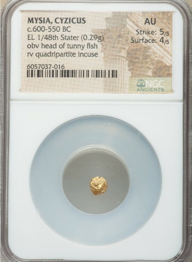 Mysia, Cyzicus 1/48th Stater Tunny Head NGC AU 5/4 Ancient Gold Coin | eBay