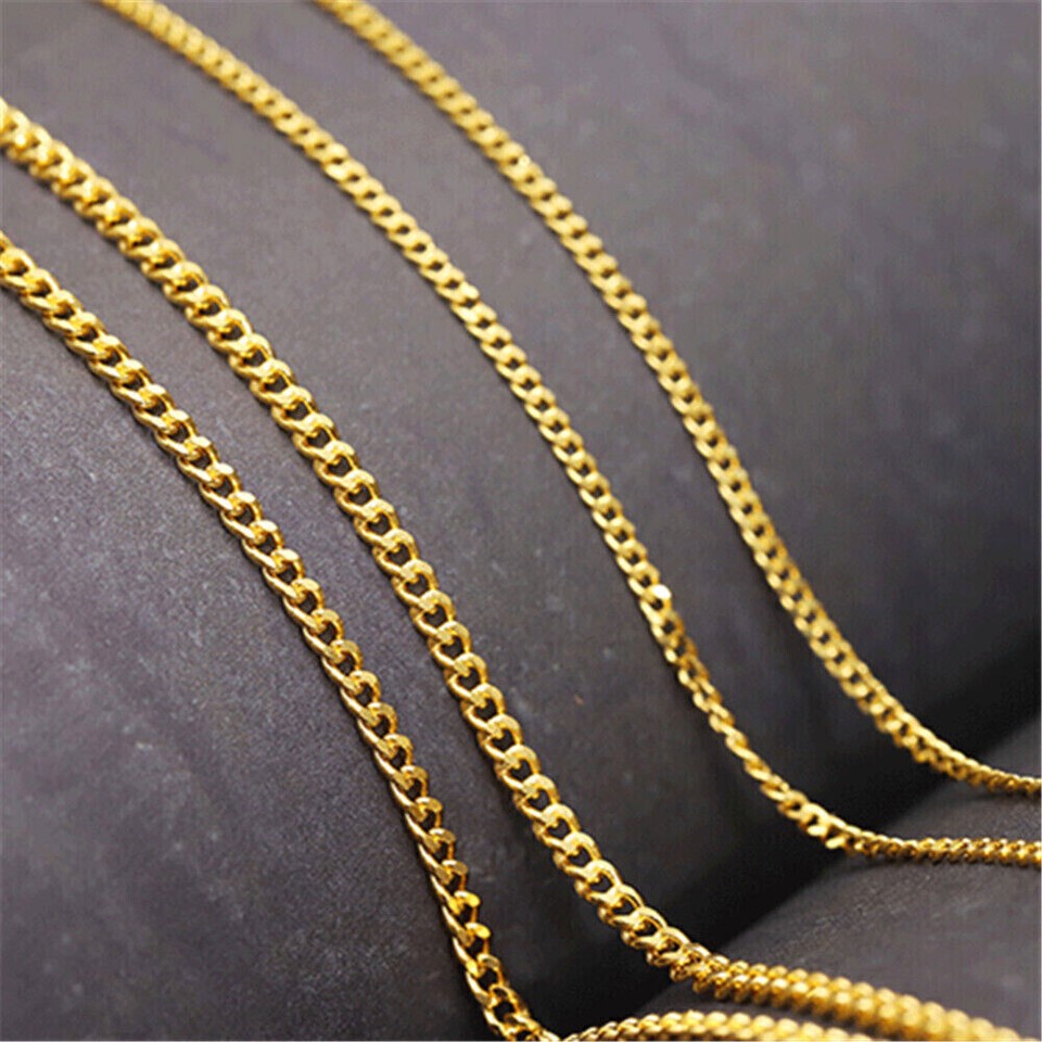 Pure Solid Gold Chain 999 24K Yellow Gold Necklace 1.2/1.6mm Women Curb ...