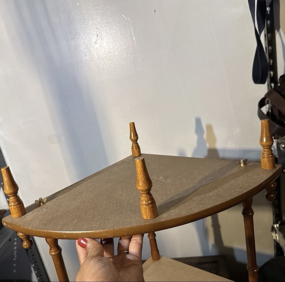 Vintage 4 Tier Wooden Corner Shelf with Spindles | eBay