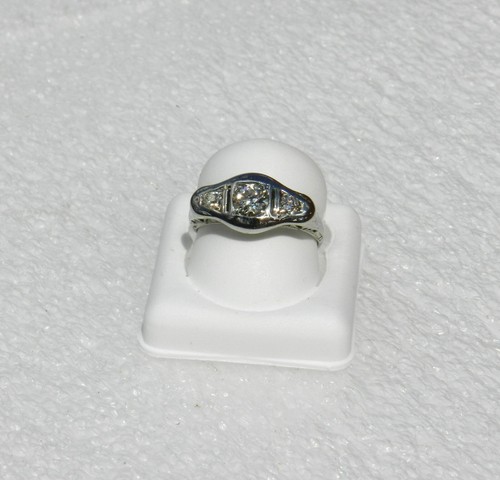 Vintage Old Mine Cut 3 Diamonds 14K White Gold Lady Ring Estate # PR98 ...
