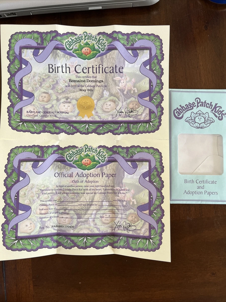 Cabbage Patch Kids Birth Certificate Template