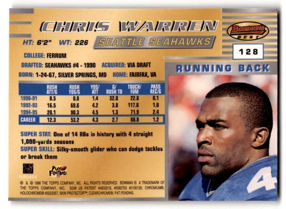 1996 Bowman's Best #128 Chris Warren Seattle Seahawks Football Cards ID ...