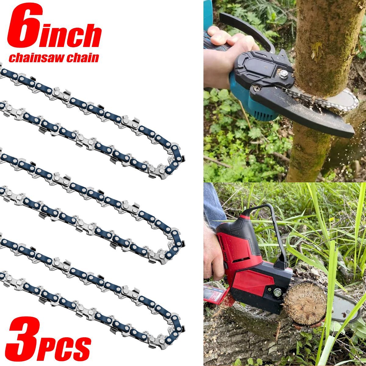 3X 6" Chainsaw Chain For 6 inch Cordless Mini Electric Chain Saw Wood ...