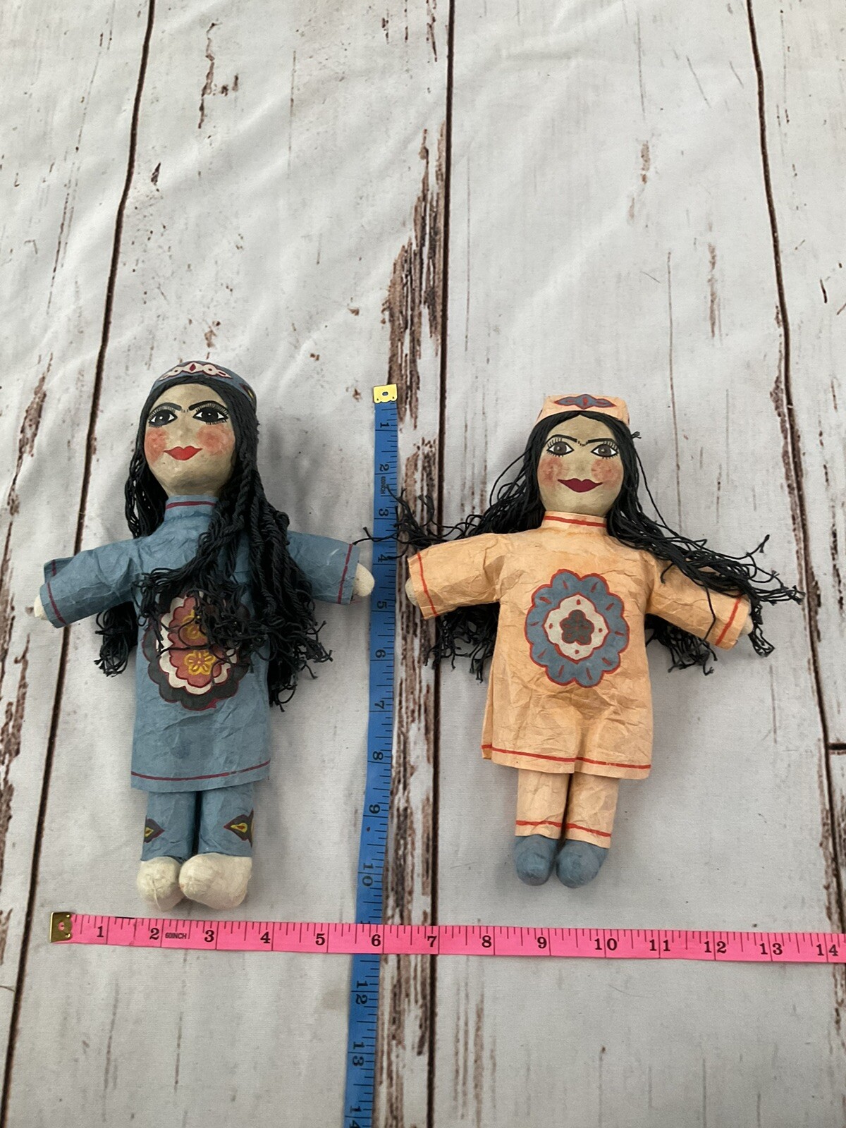 TWO VINTAGE HANDMADE PAPER MACHE AND STRING DOLLS | eBay UK