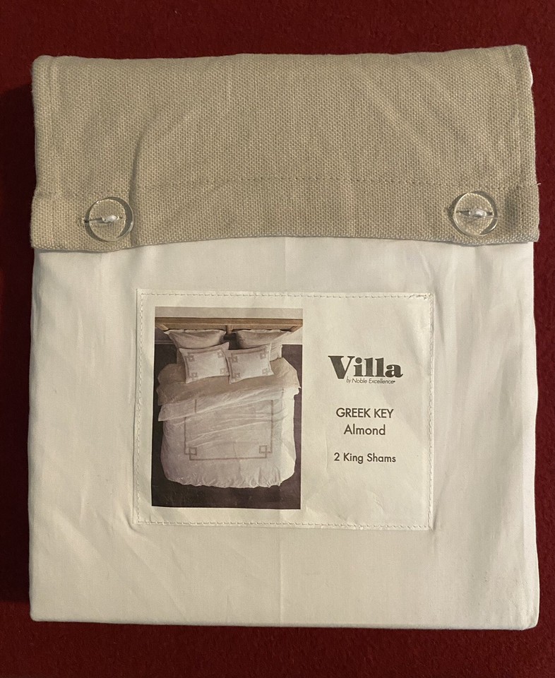 NEW Villa Noble Excellence Greek Key 2 Queen Shams Almond 100% Cotton ...