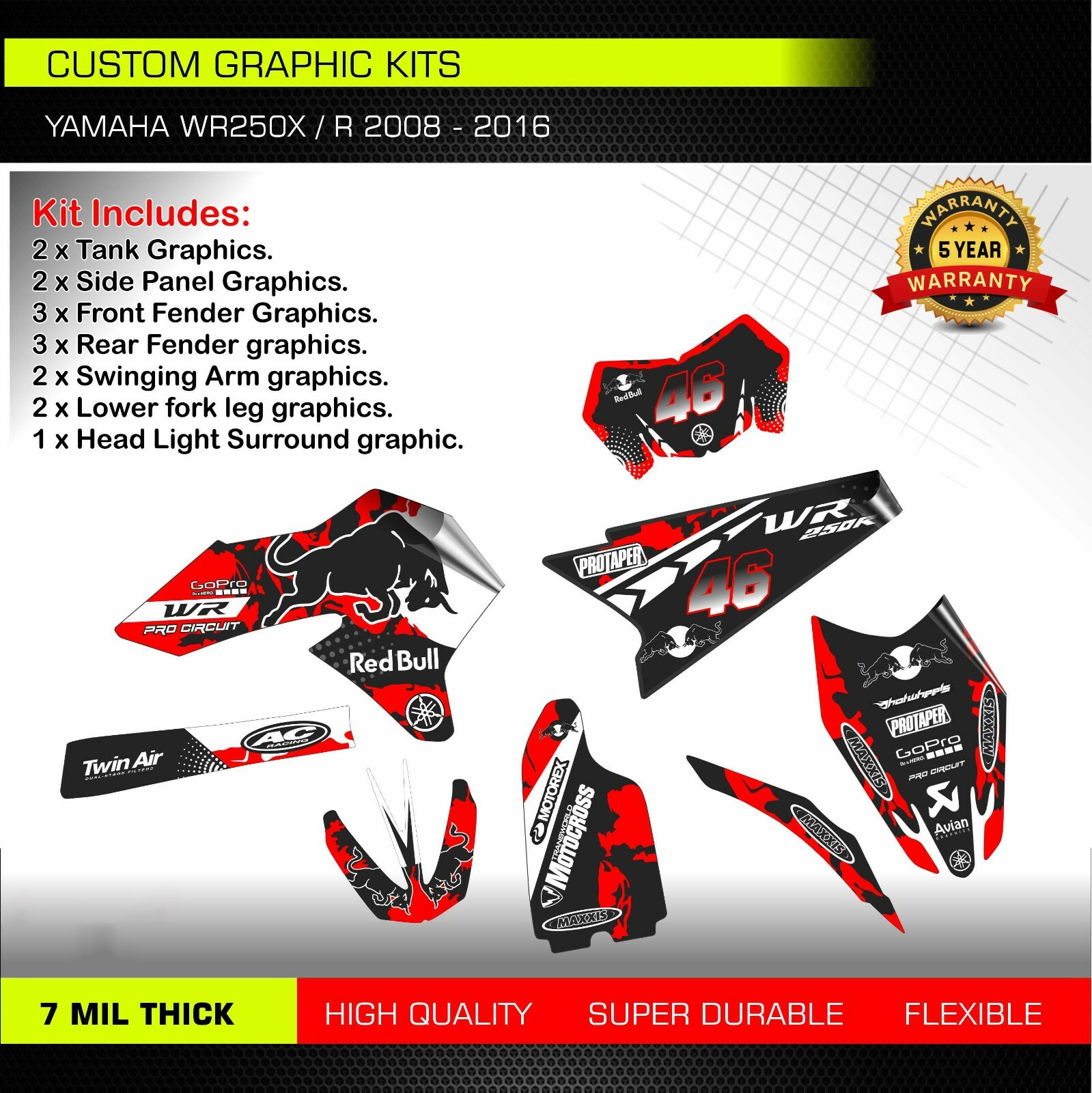 Custom made Yamaha WR250X WR250R decal sticker graphics kit ( 2007 ...