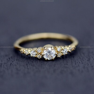 Gift For Her 14ct Yellow Gold Natural Diamond Engagement Cluster ...