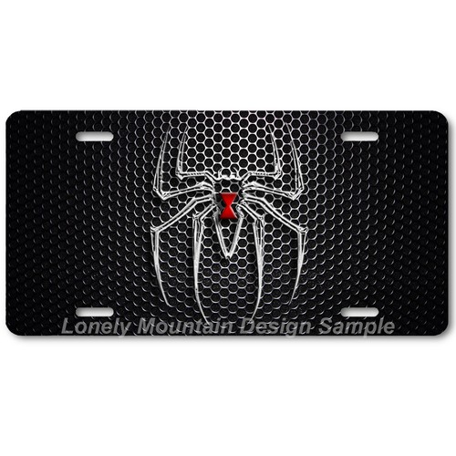 Bony Black Widow Spider Art on Mesh FLAT Aluminum Novelty Auto License ...