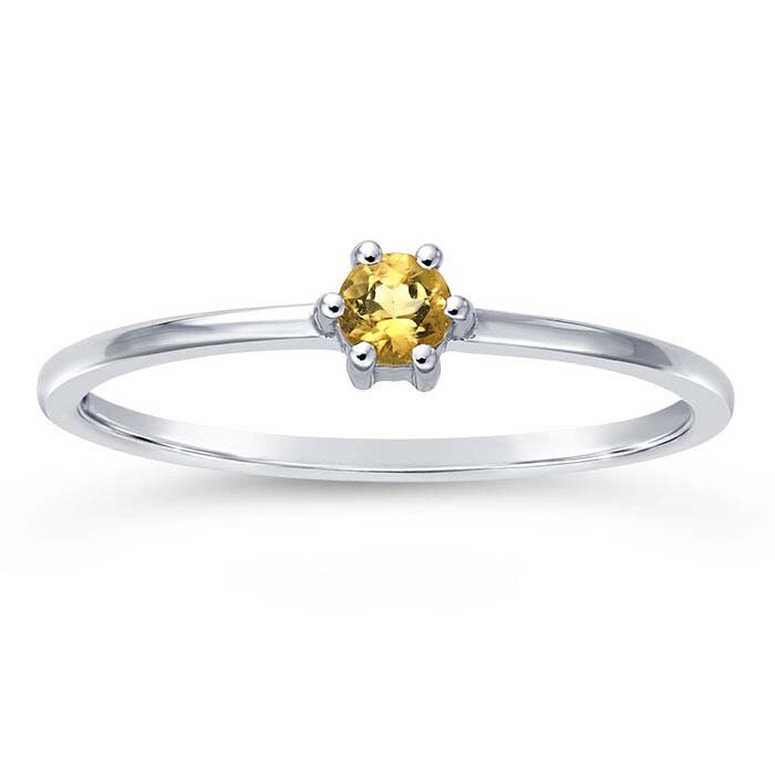NEW LADIES 14k WHITE GOLD CITRINE ROUND 3MM PRONG SET STACKABLE RING | eBay