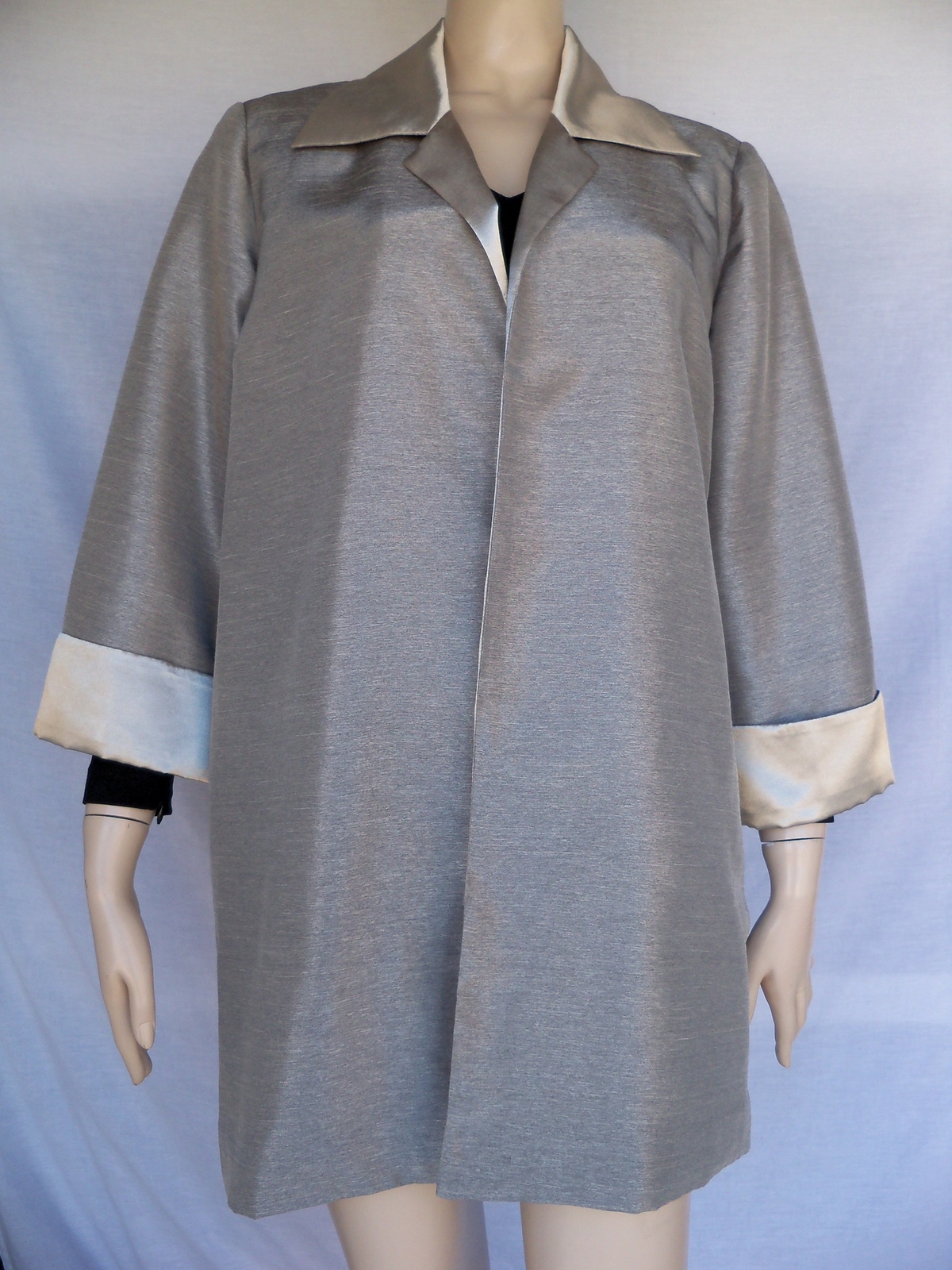 NWT Sz 2 CHICO'S Topper Shantung Hi Low LS Jacket Pewter Dbl Layer ...