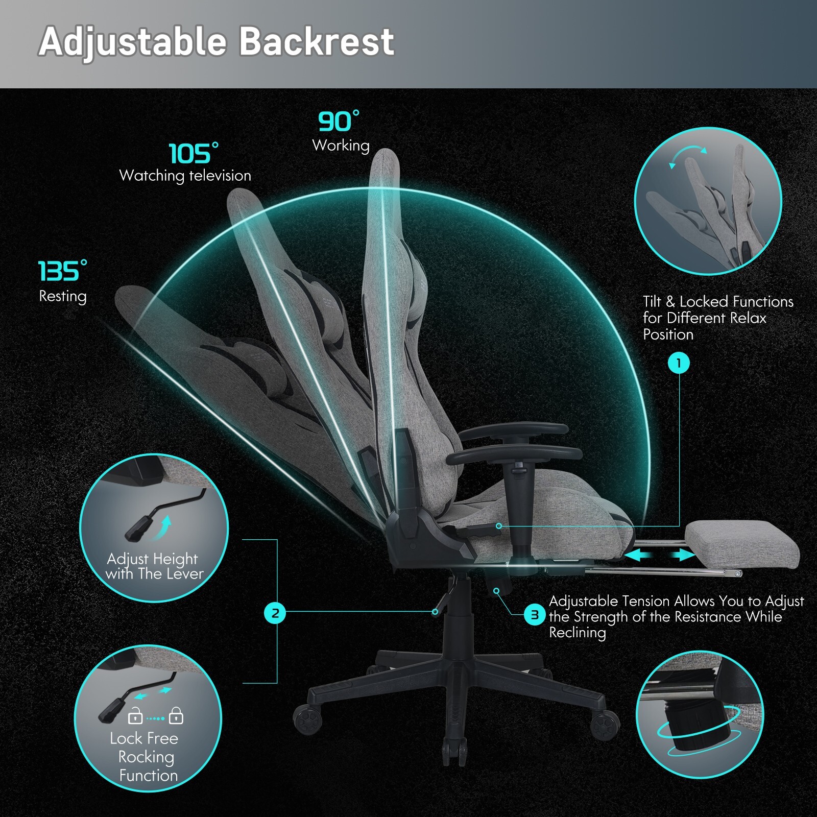 ELECWISH Massage Gaming Chair Fabric Office Swivel Recliner Seat with ...