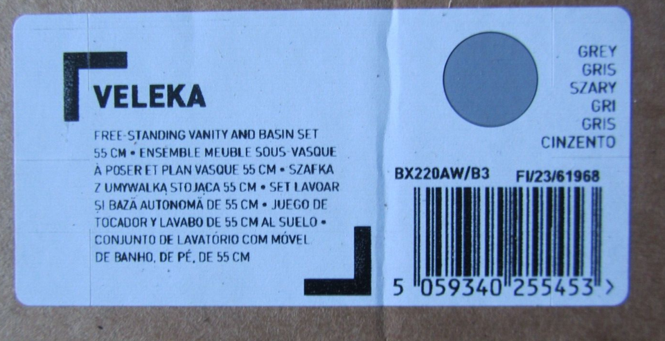 B&Q Veleka Gloss Grey Freestanding Vanity unit & basin set W550 H900 mm ...