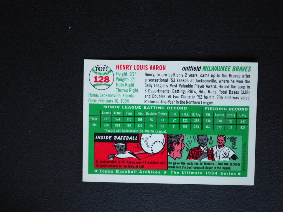 1994 Topps Archives Ultimate 1954 Hank Aaron RC Reprint AUTO Autograph ...
