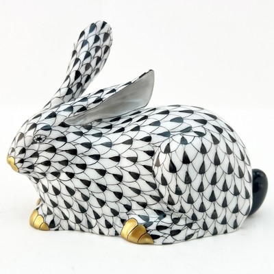 Herend Lying Rabbit Black Fishnet Figurine 15335 Hand-painted Bunny ...