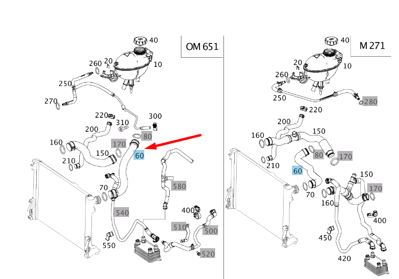 MERCEDES-BENZ C W204 Left Side Radiator Coolant Hose A2045018782 NEW ...
