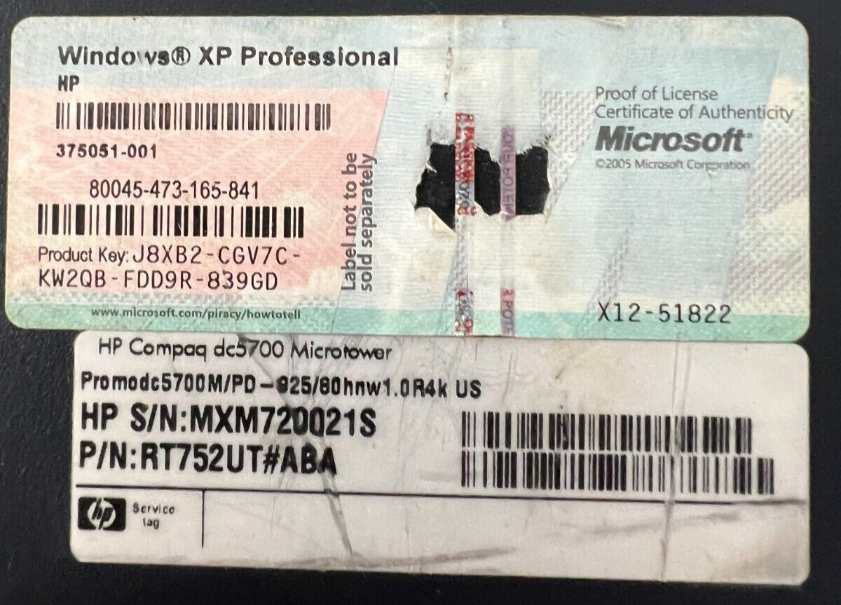 HP COMPAQ DC5700 MICROTOWER DESKTOP 1.80GHZ 1GB RAM 80GB HDD WINDOWS XP ...