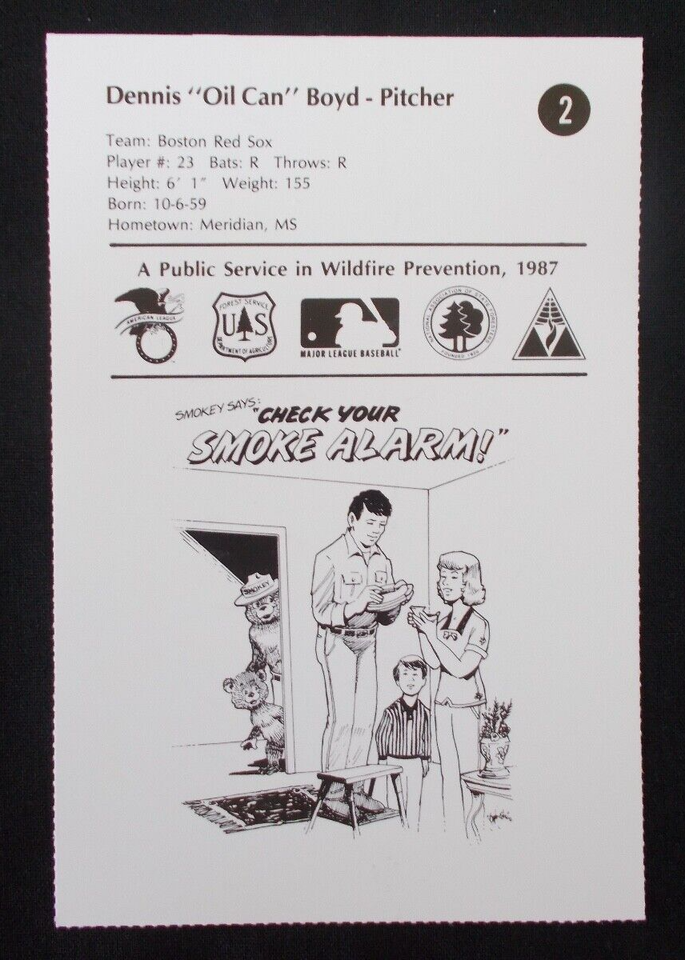 Dennis Oil Can Boyd Boston Red Sox Card #2 American League Smokey Bear ...