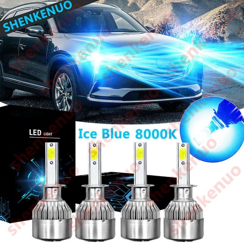 4PC H1 Ice Blue LED Headlight Bulb High/Low Beam Combo Replacement HID ...
