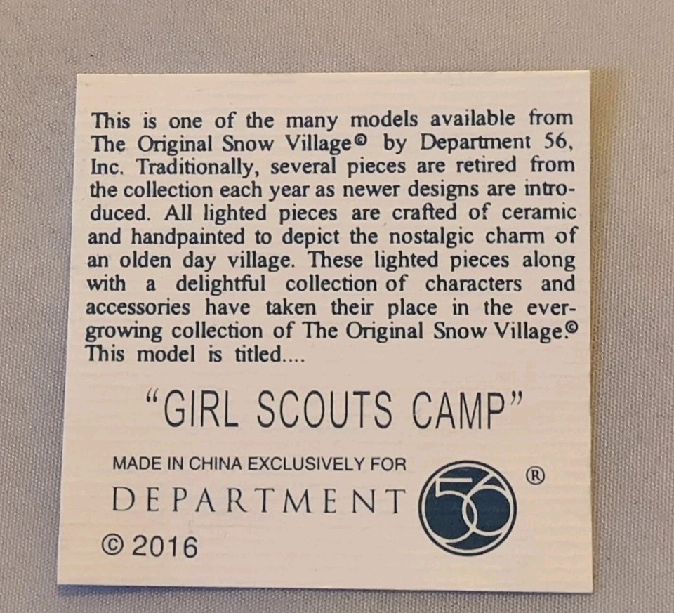 Dept 56 Snow Village -Girl Scout Camp with Accessory | eBay