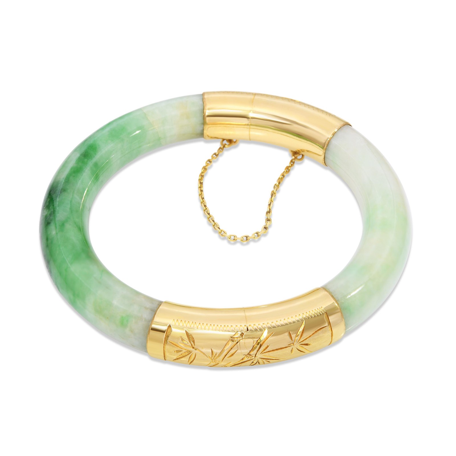 Vintage 14k Yellow Gold Green Jadeite Jade Hinged Bangle Bracelet | eBay