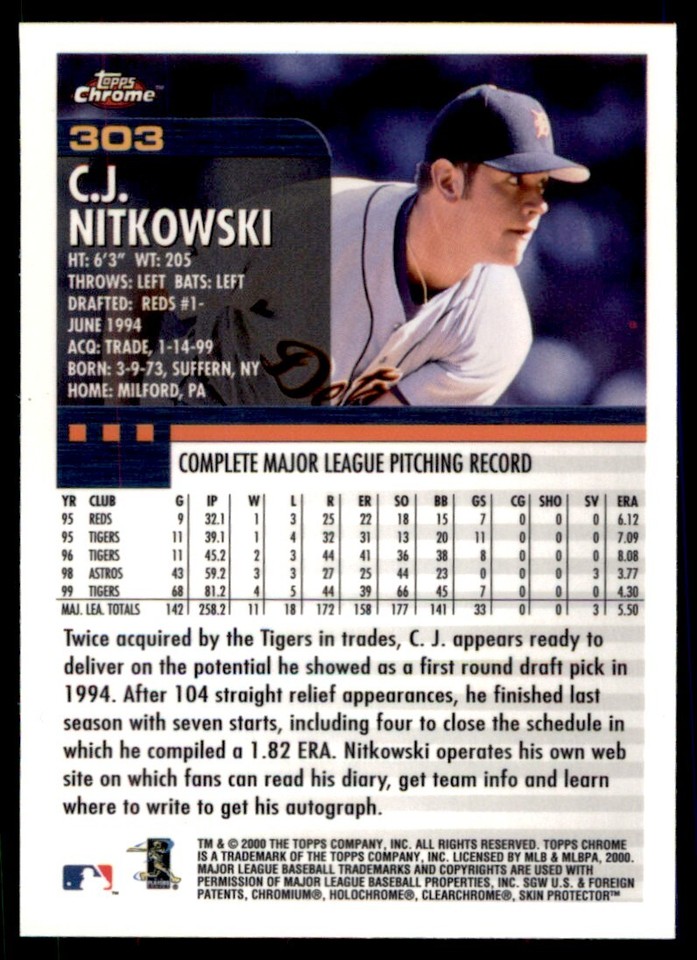 2000 TOPPS CHROME C.J. NITKOWSKI DETROIT TIGERS #303 | eBay