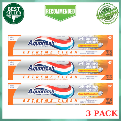 Aquafresh Extreme Clean Whitening Action Fluoride Toothpaste, 5.6 Oz, 3 ...