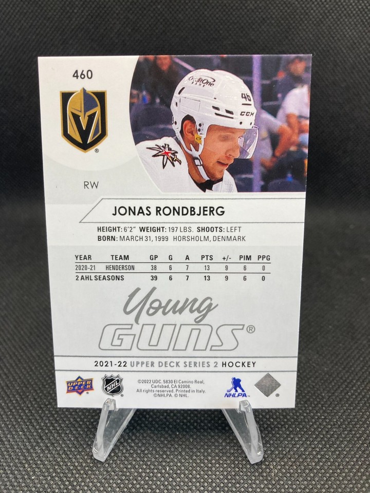 Jonas Rondbjerg 2021-22 Upper Deck Young Guns #460 RC Vegas Golden ...