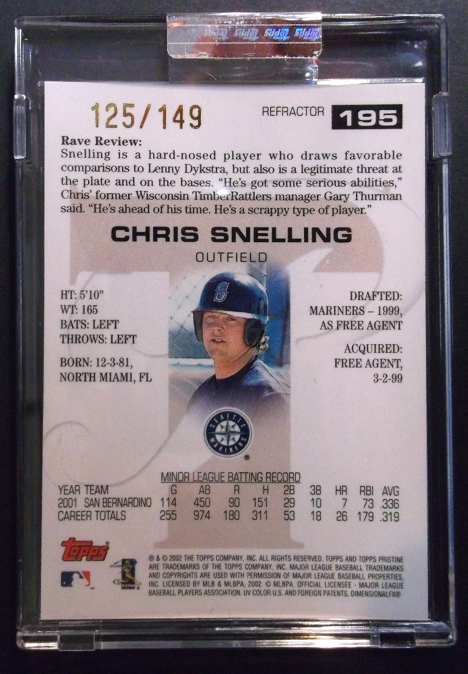 Chris Snelling Mariners 2002 Topps Pristine Refractor Rookie Card 125/ ...