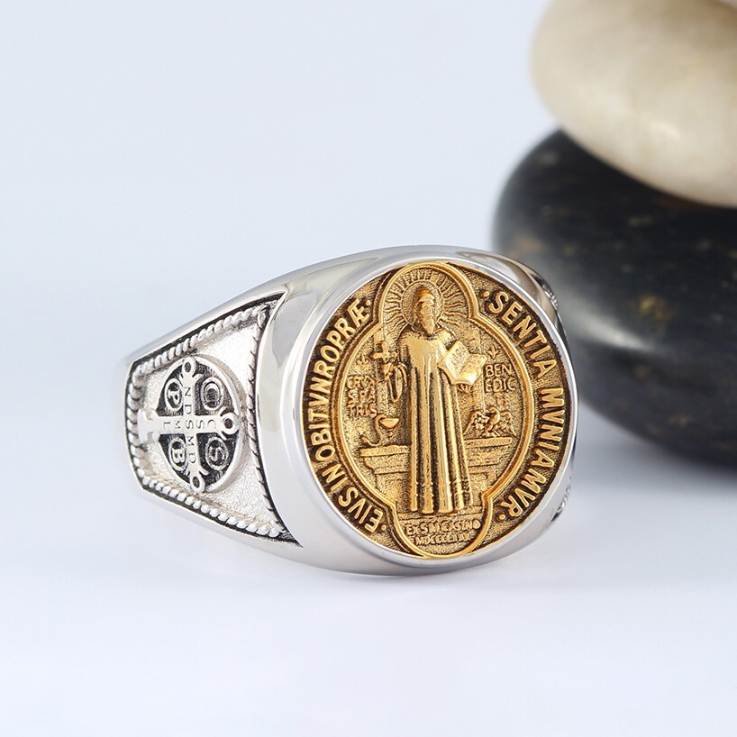 Saint Benedict Medal NDSMD Catholic Talisman Solid Sterling Silver Ring ...