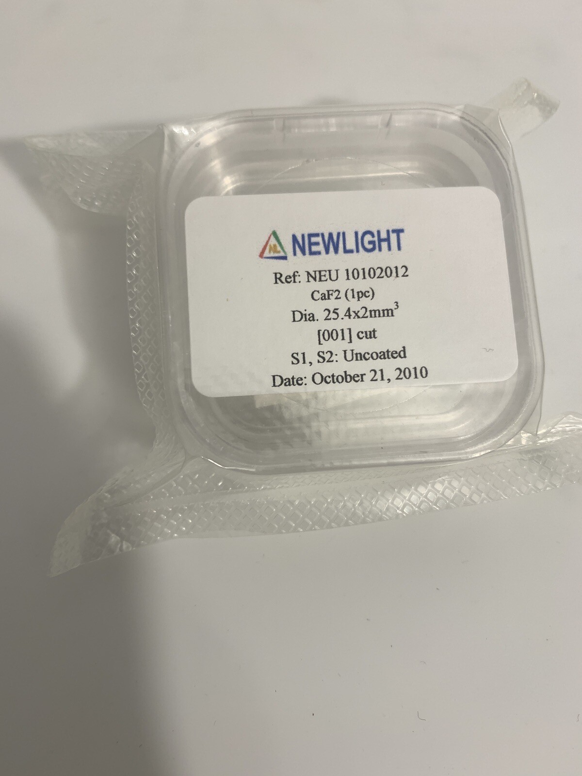 Newlight Photonics CAF1020-C CaF2 Window [001] cut Dia 1" 2mm thick ...