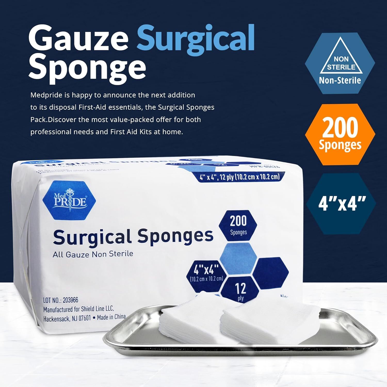 Non Woven Surgical Sponges Gauze 2x2 4x4 4-Ply, Non-Sterile Cotton ...