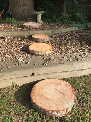 4 large 16" wooden log garden stepping stones rustic wood logs ideal ...