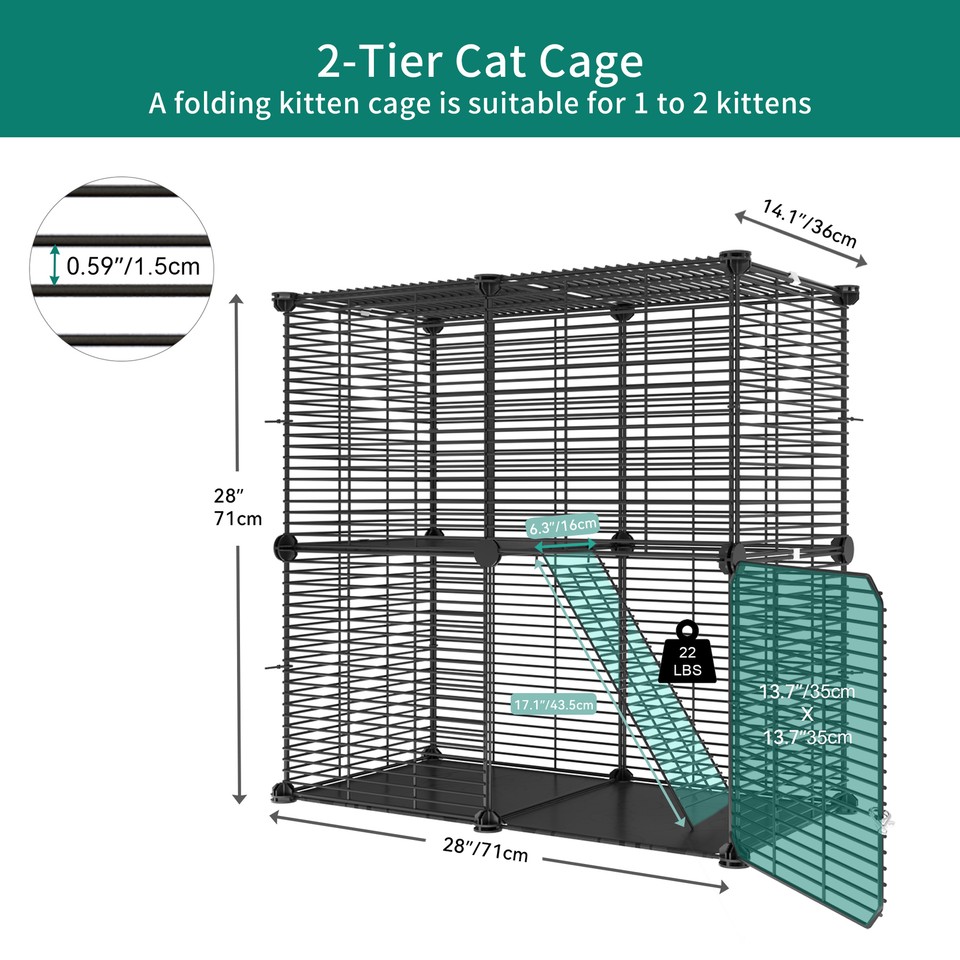Out/Indoor Cat Cage 2 Tier Kitten Cage House Cat Enclosure Small Animal ...