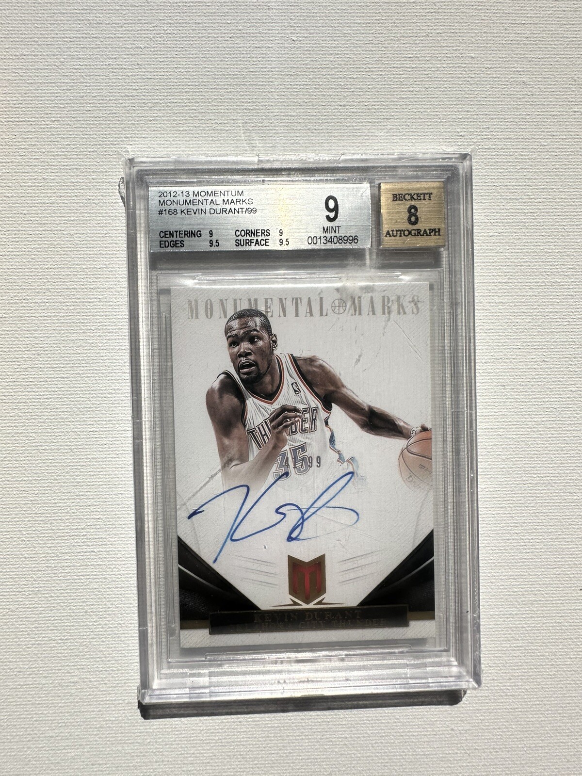 2012-13 Kevin Durant Auto Momentum Monumental Marks BGS 9 On Card Auto ...