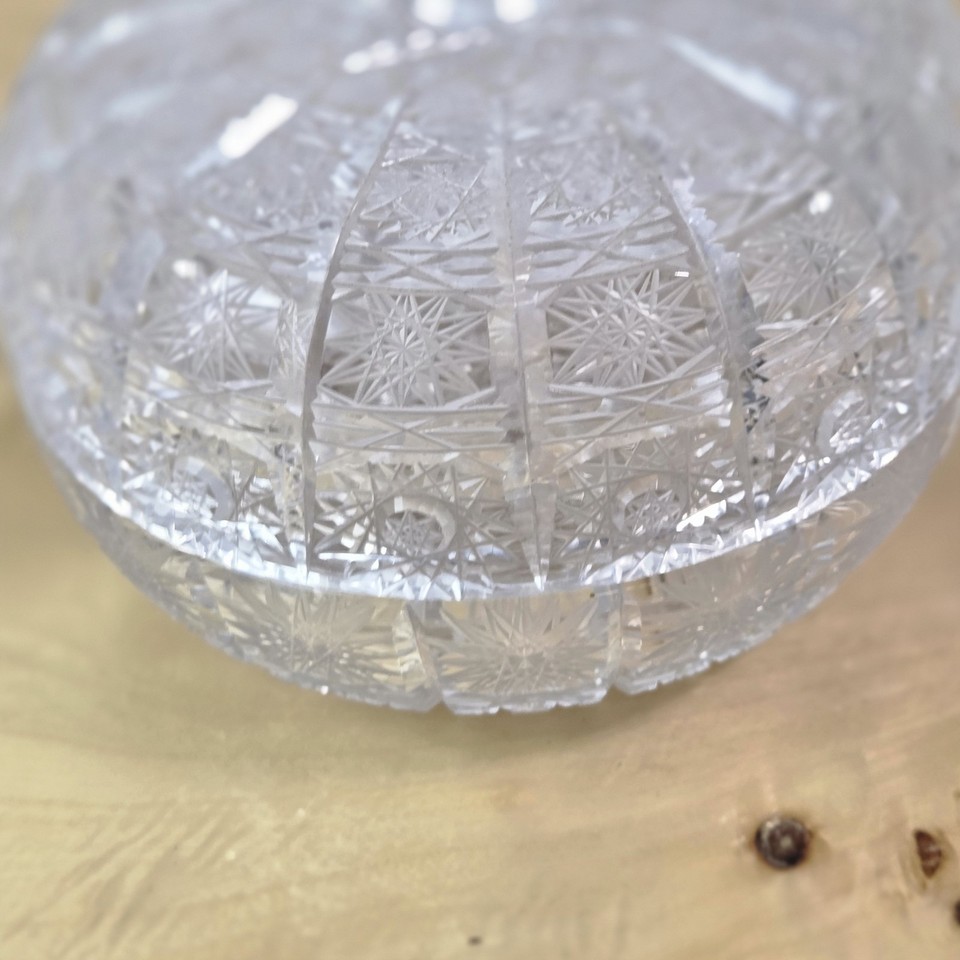 Crystal Clear Glass Lid Box Candy Dish Hand-Cut Around 1950 Decorative ...