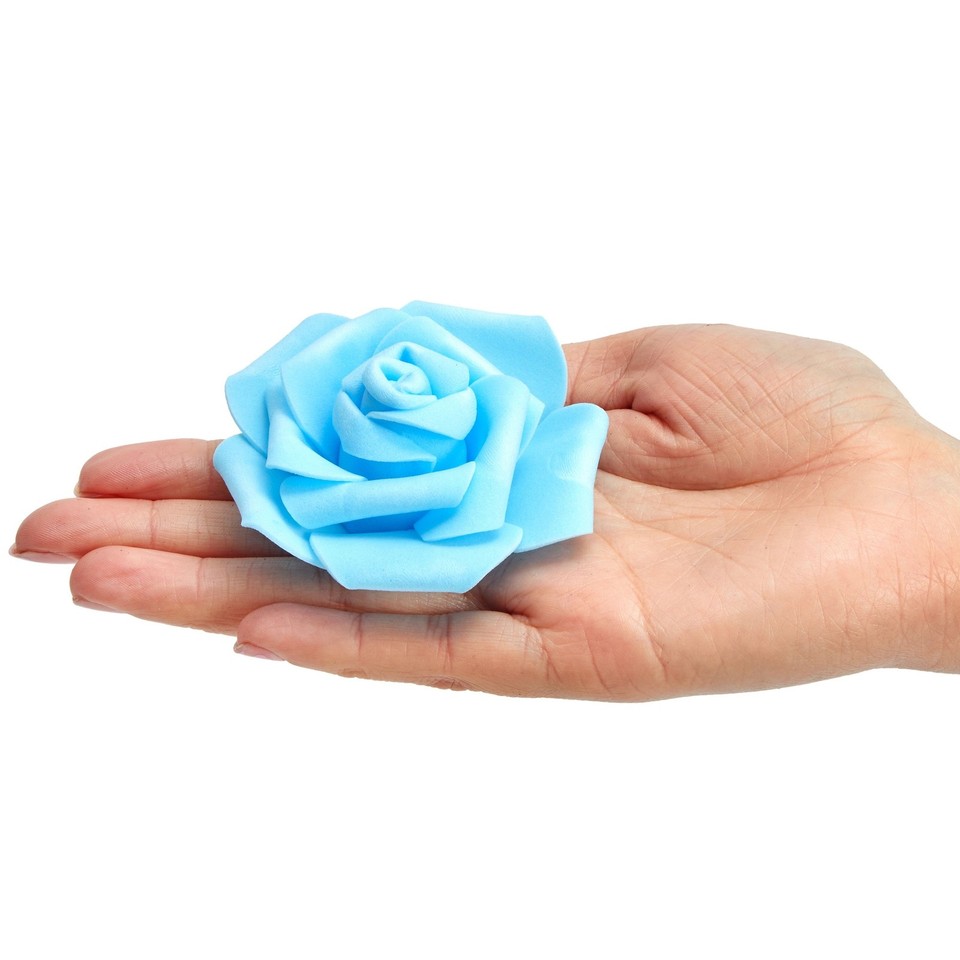 100 Pack Light Blue Artificial Flowers, Bulk Stemless Fake Foam Roses ...