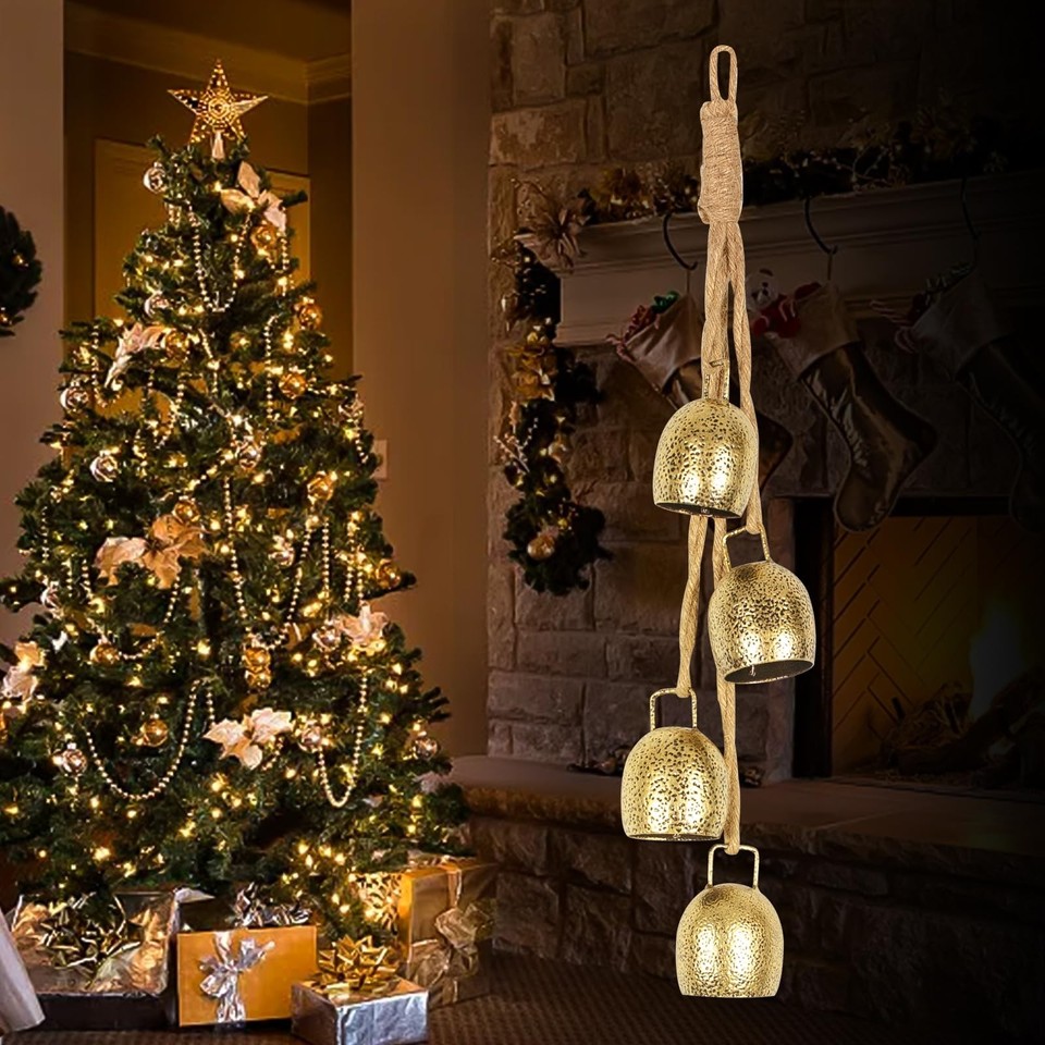 Christmas Decoration Bells, Jute Rope Metal Decorative Cow Bells ...