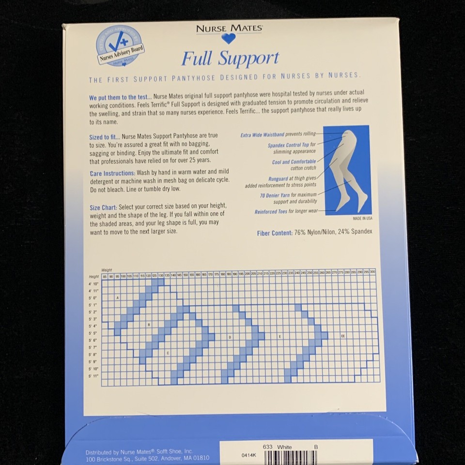 Nurse Mates New Full Support Hosiery White Size B 6mmHg Compression | eBay