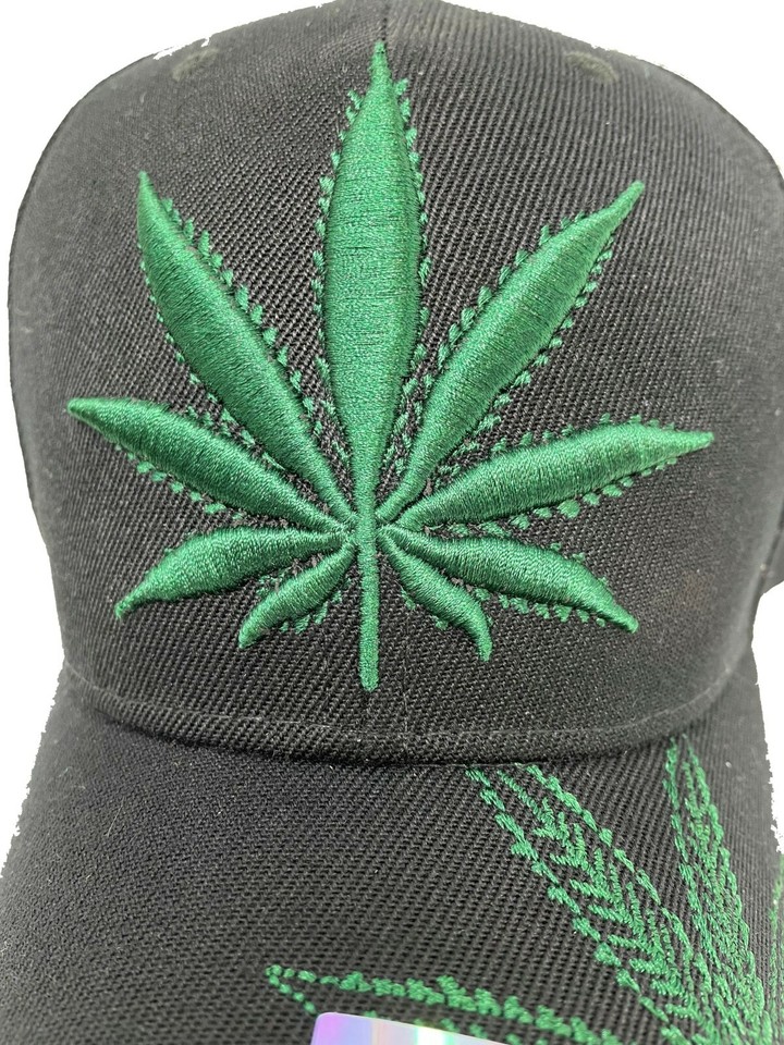 Black Green Pot Leaf Marijuana Cannabis Weed 4:20 Embroidered Ball Cap ...