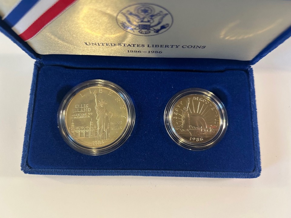 1986 US Liberty Coins ~ Ellis Island 90% Silver Dollar & Half Dollar ...