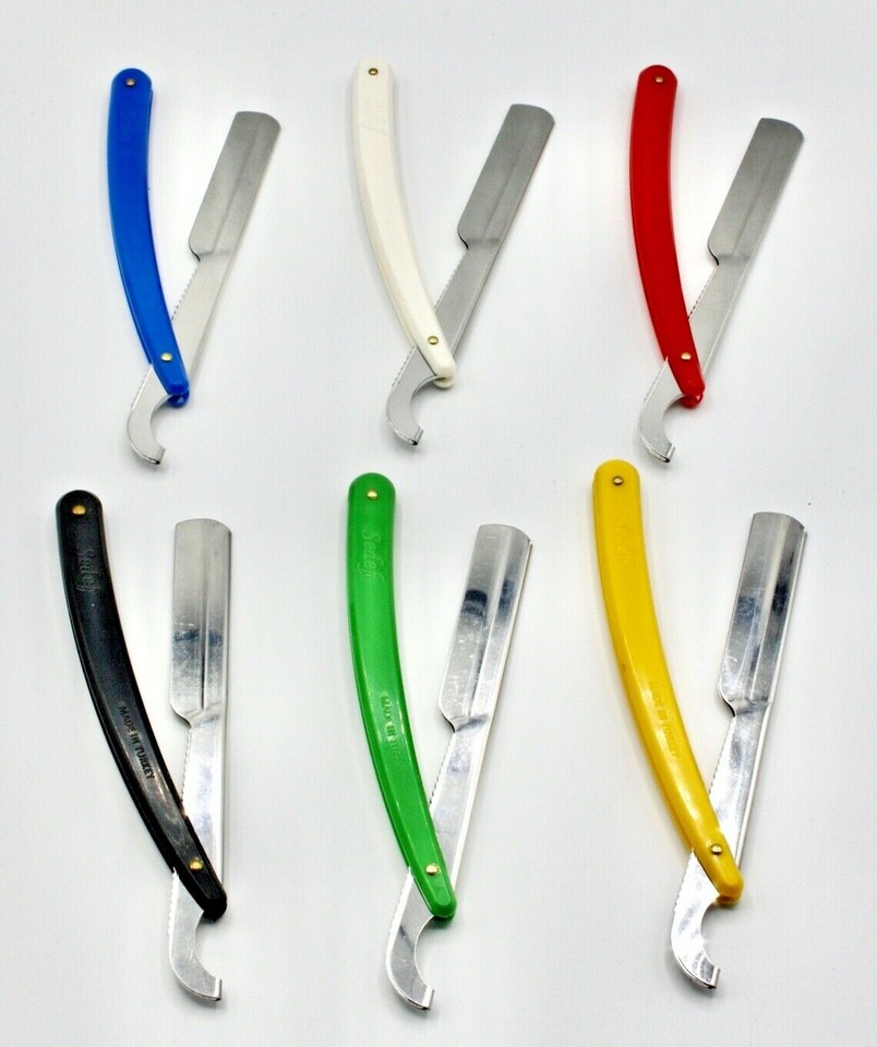 6 Turkish Style Sedef Black Straight Razor+100 Gillette Perma Sharp ...