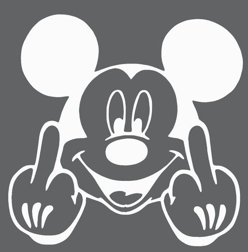 Angry Mickey 5" Vinyl car window/laptop sticker Mickey gives the finger ...