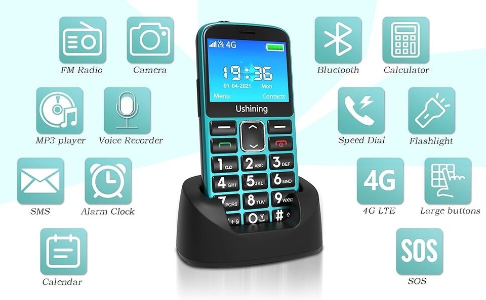USHINING 4G Senior Cell Phone Unlocked Speed Talk SIM Card Senior Phone ...