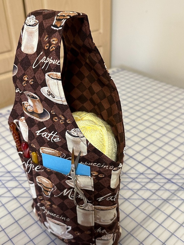 Handmade Coffee / Latte Cotton Fabric Yarn Tote Bag | eBay