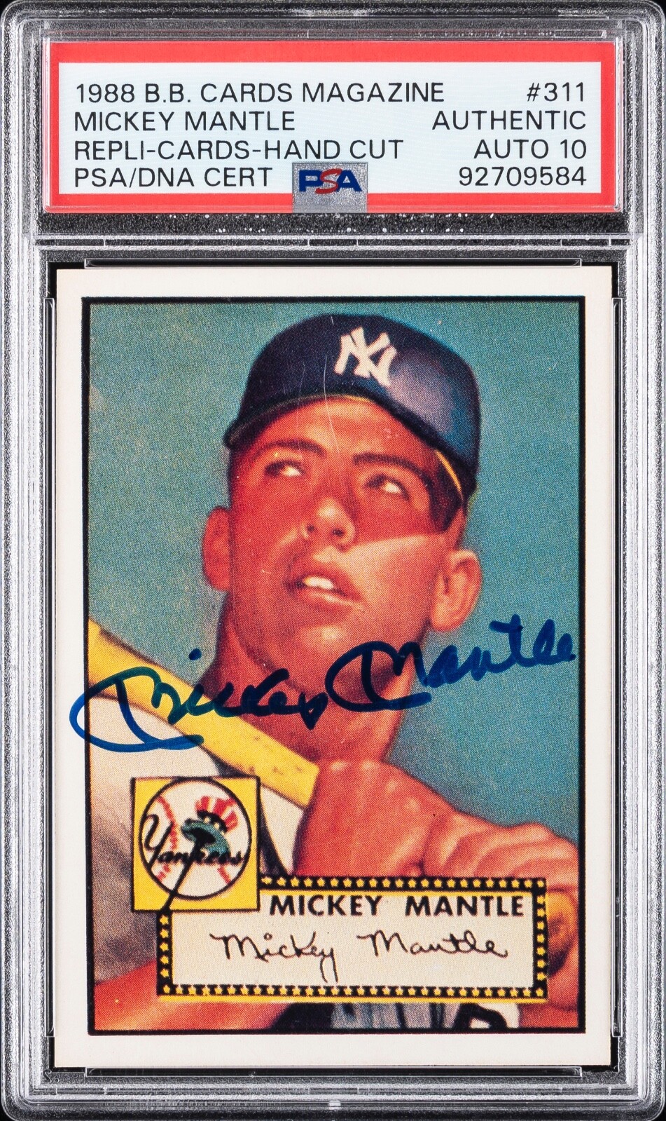 1988 BBCM Repli-card * 1952 Topps * MICKEY MANTLE * PSA 10 Auto Signed ...