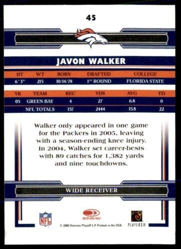 2006 Donruss Threads Javon Walker Denver Broncos #45 | eBay