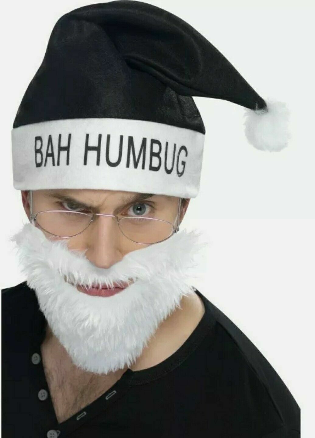 Xmas Black Bah Humbug Santa Hat Father Christmas Cap Party Fancy Dress ...