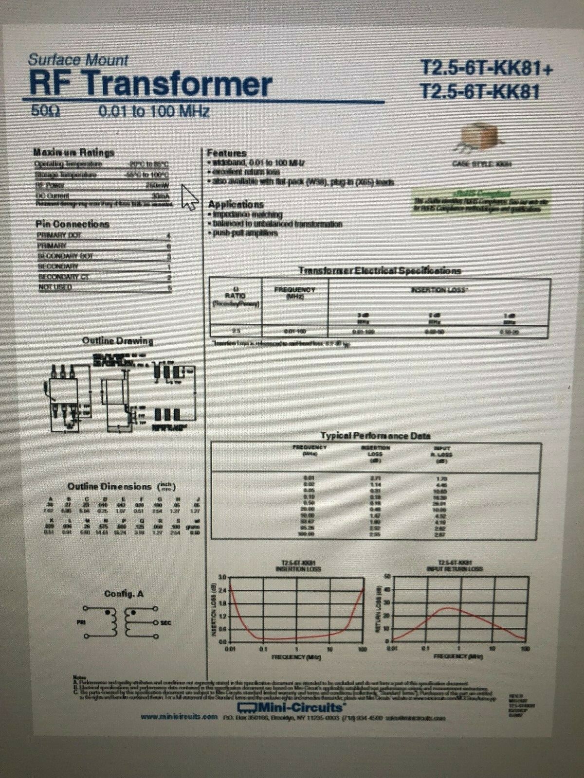 Set of 30 Mini Circuits T2.5-6T-KK81+ Surface Mount RF Transformer ...