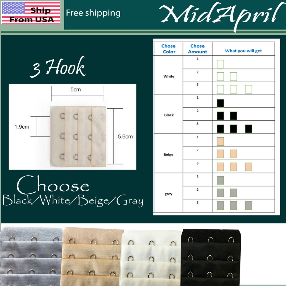 Bra Extenders 2 3 4 Hook Black White grey Beige Extension US SELLER ...